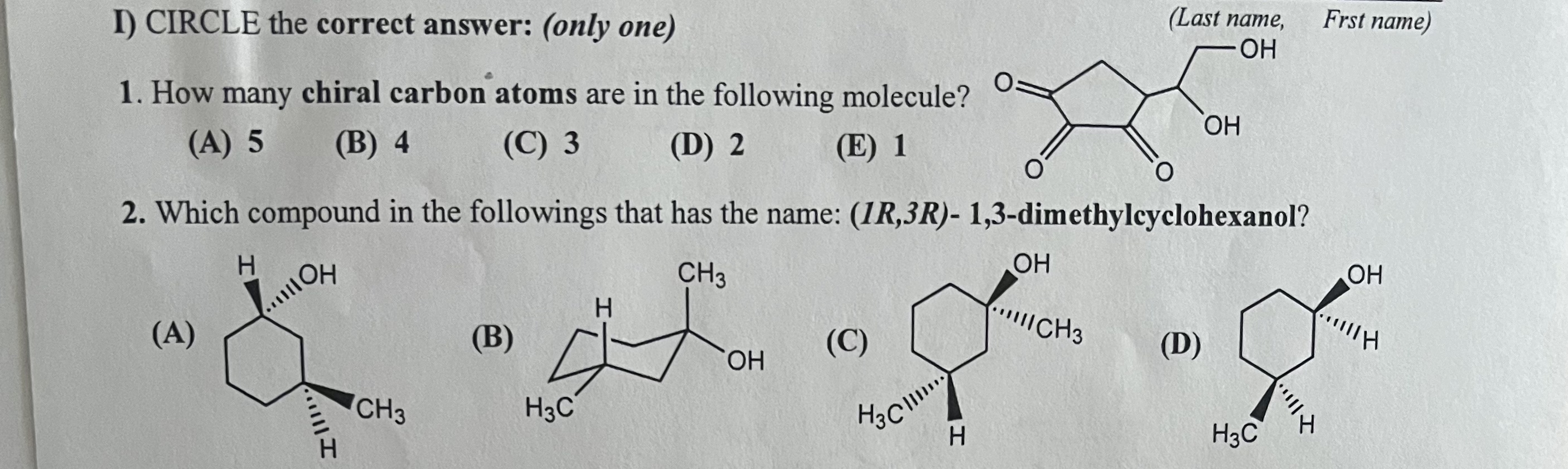 Solved I) ﻿CIRCLE the correct answer: (only one)Frst | Chegg.com