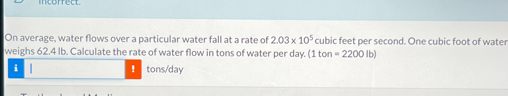 Solved On average, water flows over a particular water fall | Chegg.com