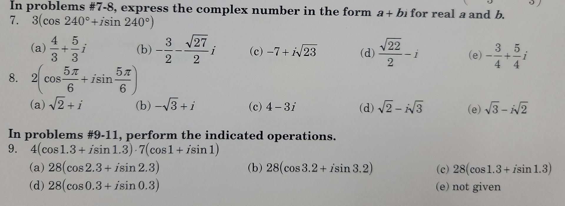 Solved + In problems #7-8, express the complex number in the | Chegg.com
