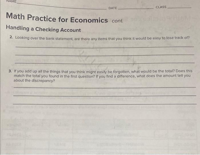 Solved Math Practice for Economics Handling a Checking | Chegg.com