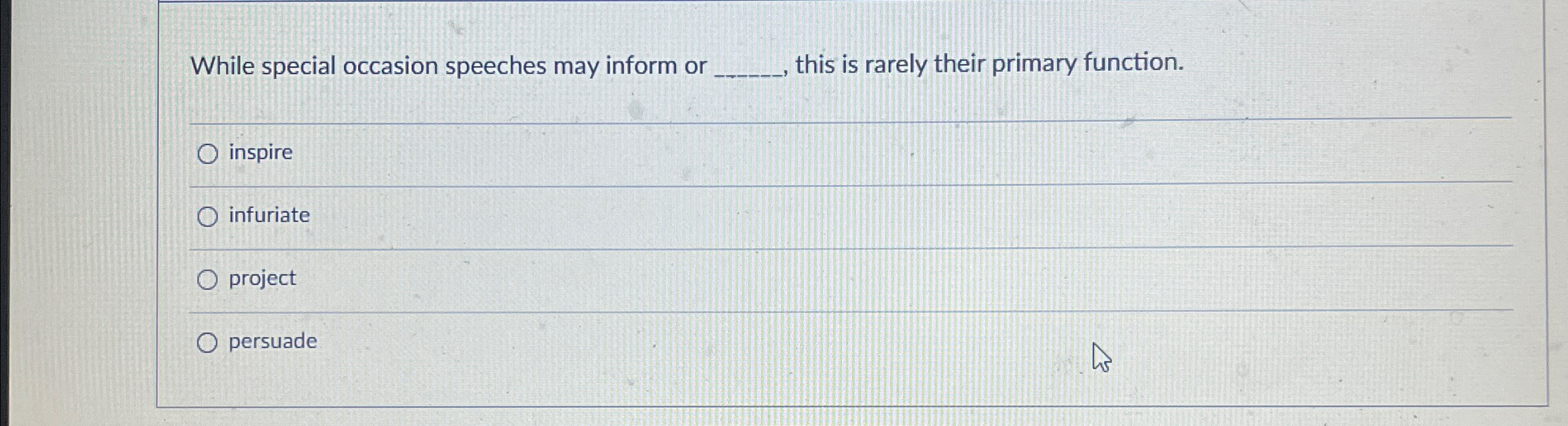 Solved While special occasion speeches may inform or this is | Chegg.com
