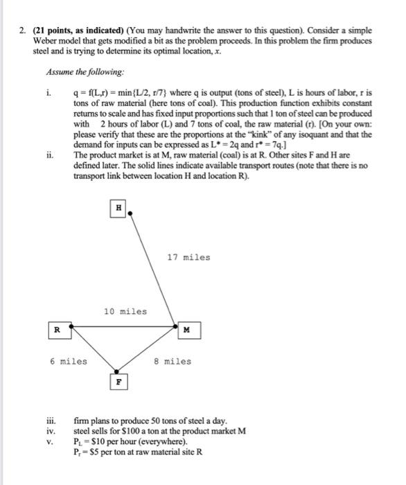 Solved 2. (21 points, as indicated) (You may handwrite the | Chegg.com