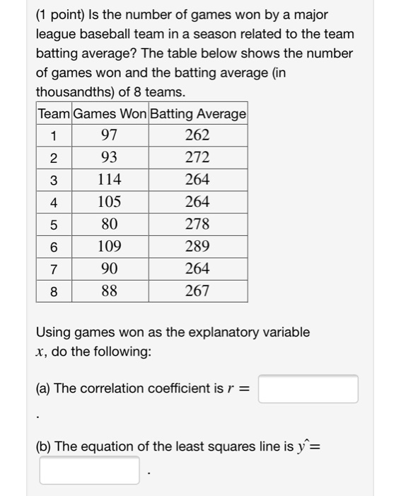 Solved (1 point) is the number of games won by a major | Chegg.com