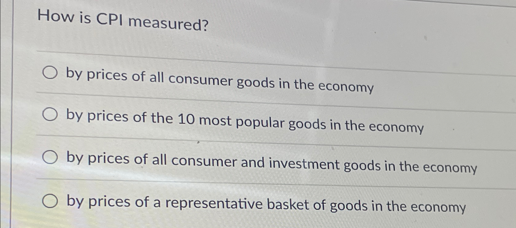 Solved How is CPI measured?by prices of all consumer goods | Chegg.com