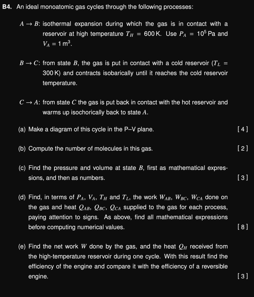 Solved 4. An ideal monoatomic gas cycles through the | Chegg.com
