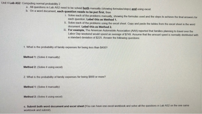 Solved Unit 4 Lab AS2: Computing normal probability 2 Unit 4 | Chegg.com