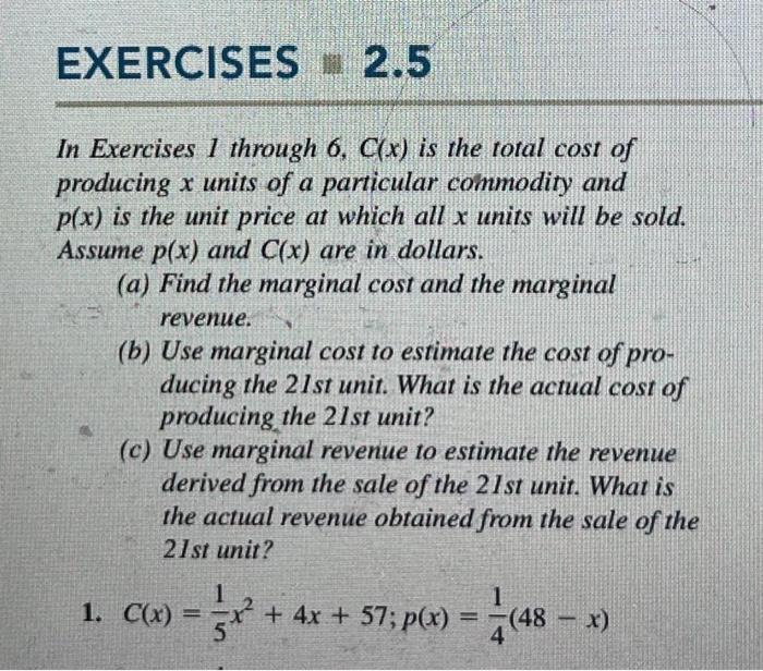 Solved In Exercises 1 through 6,C(x) is the total cost of | Chegg.com