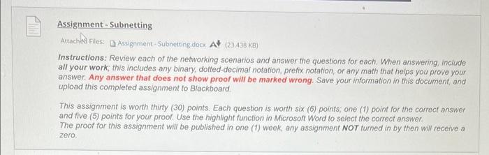 Solved Assignment-Subnetting Autached Files: D | Chegg.com