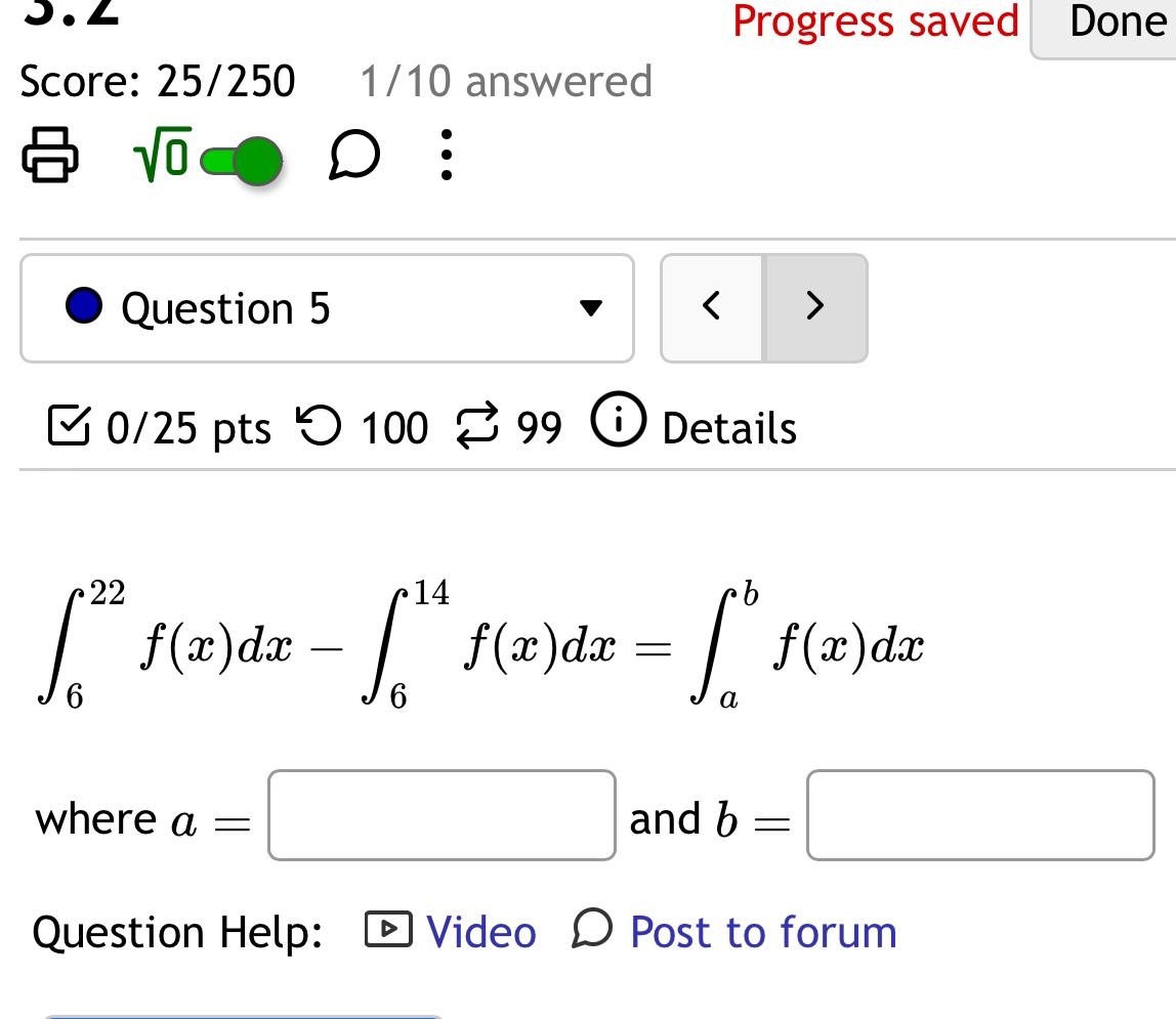 Solved Progress savedDoneScore: 25/250 1/10 | Chegg.com