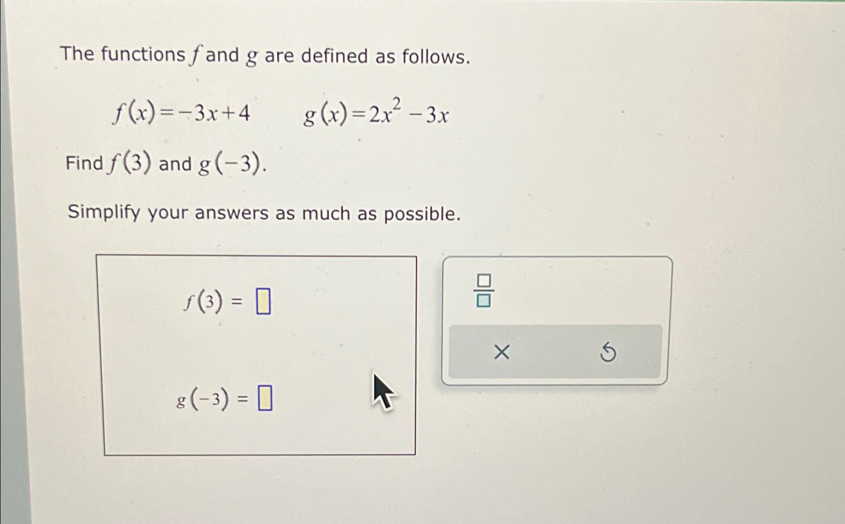 Solved The functions f ﻿and g ﻿are defined as | Chegg.com