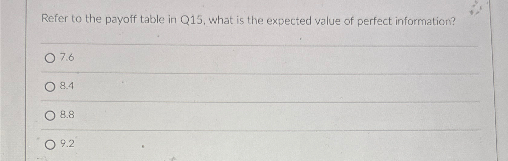 Solved Refer to the payoff table in Q15, ﻿what is the | Chegg.com