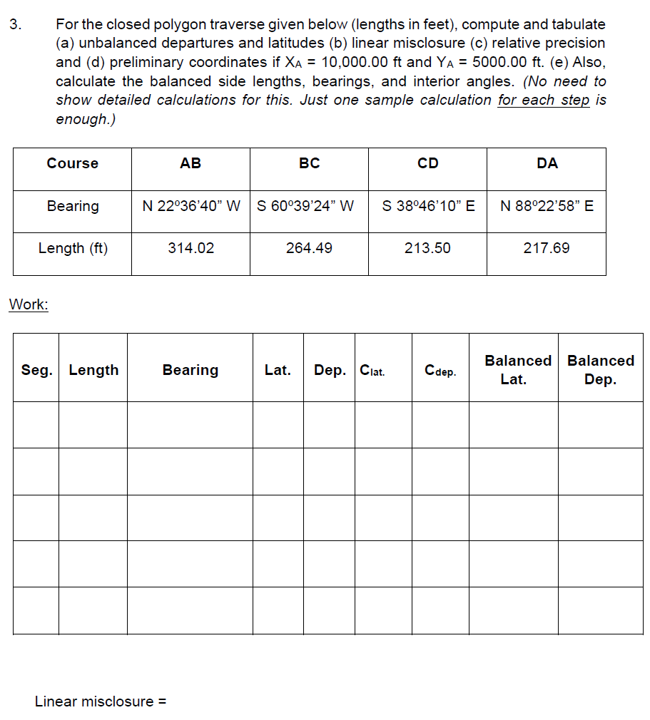 For the closed polygon traverse given below | Chegg.com