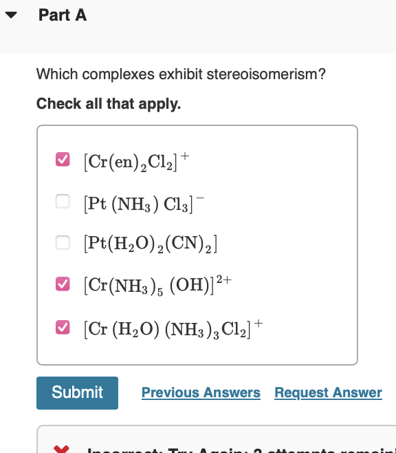Solved Which complexes exhibit stereoisomerism?Check all | Chegg.com
