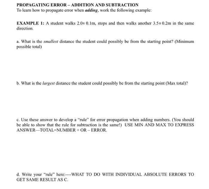 Solved PROPAGATING ERROR - ADDITION AND SUBTRACTION To learn | Chegg.com