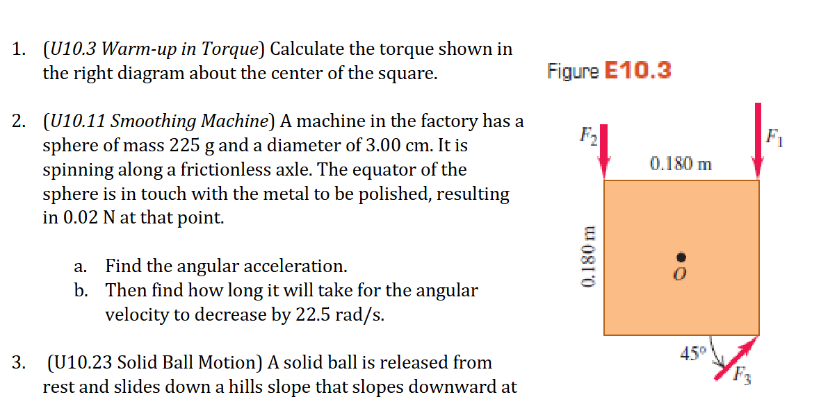 Solved (U10.3 ﻿Warm-up in Torque) ﻿Calculate the torque | Chegg.com