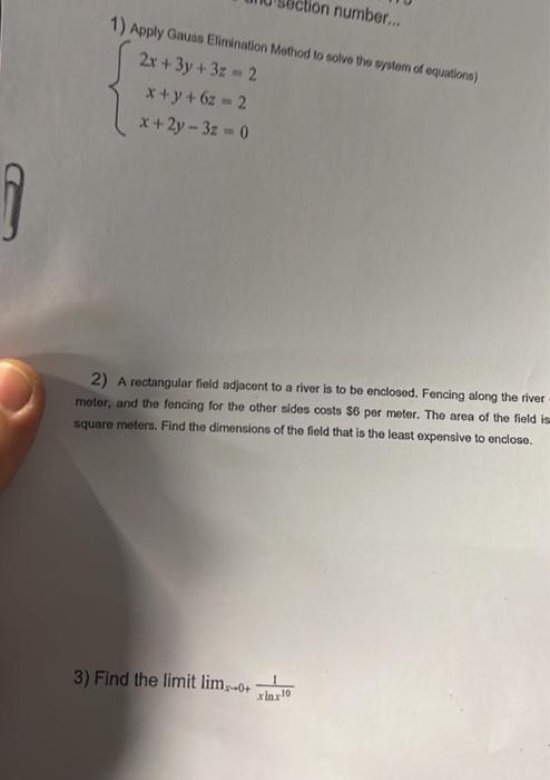 Solved ⎩⎨⎧2x+3y+3z=2x+y+6z=2x+2y−3z=0 2) A rectangular field | Chegg.com