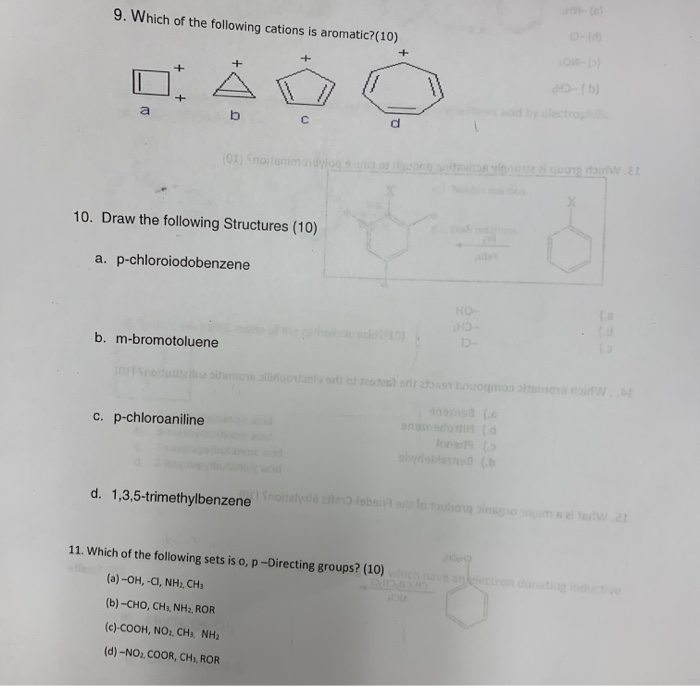 Solved 9. Which of the following cations is aromatic?(10) + | Chegg.com
