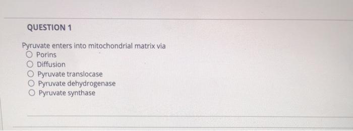 Solved QUESTION 1 Pyruvate enters into mitochondrial matrix | Chegg.com
