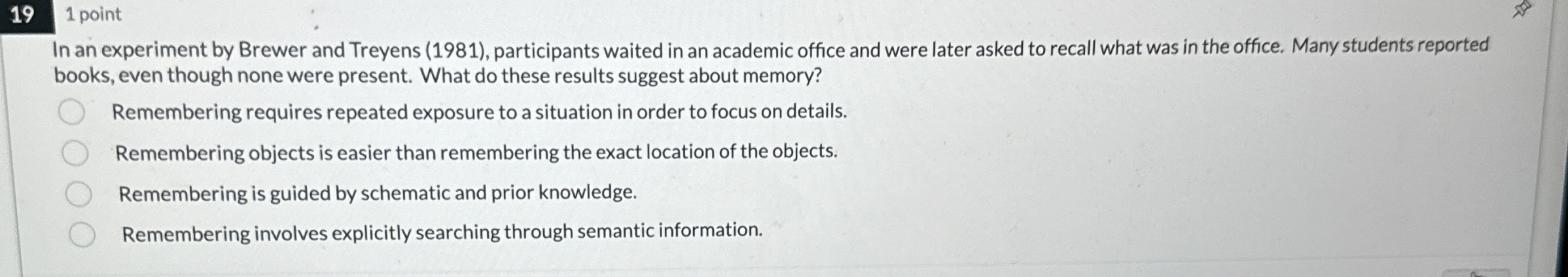 Solved 191 ﻿pointIn an experiment by Brewer and Treyens | Chegg.com