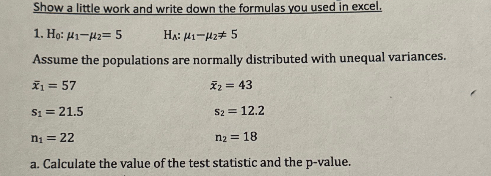 Solved Show a work and write down the formulas you used in | Chegg.com