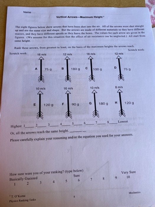 Solved Name Vertical Arrows-Maximum Height The eight figures | Chegg.com