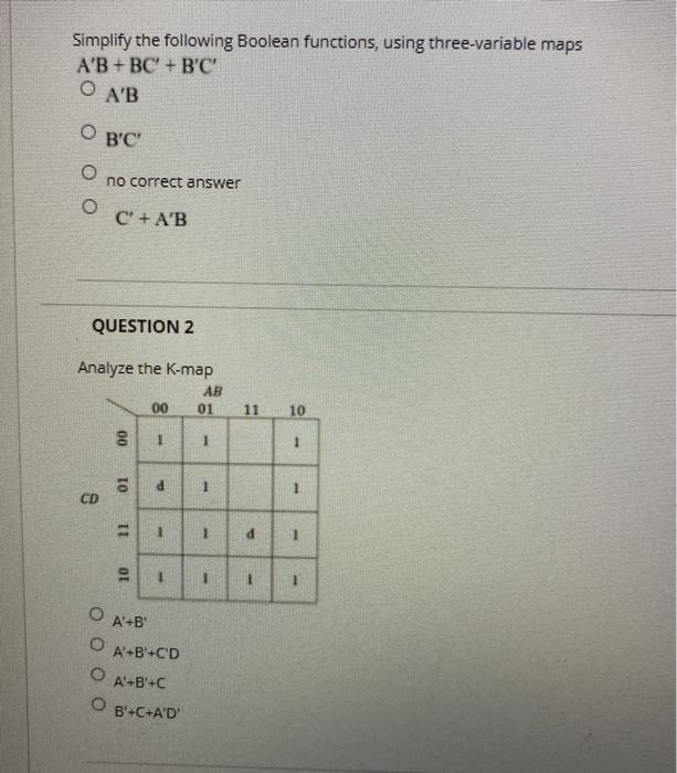 Solved Simplify the following Boolean functions, using | Chegg.com