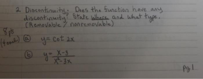Solved 2. Discontinuity. Does the function have any | Chegg.com
