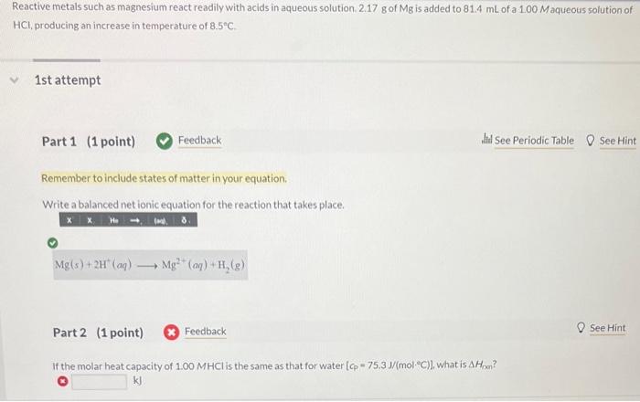 Solved Reactive metals such as magnesium react readily with | Chegg.com