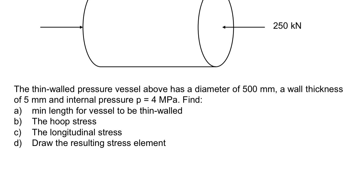 Solved The thin-walled pressure vessel above has a diameter | Chegg.com