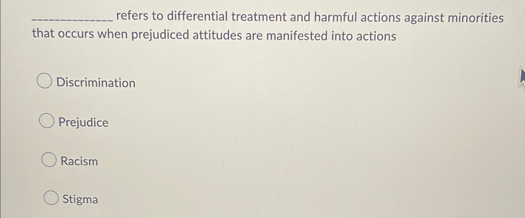 Solved refers to differential treatment and harmful actions | Chegg.com