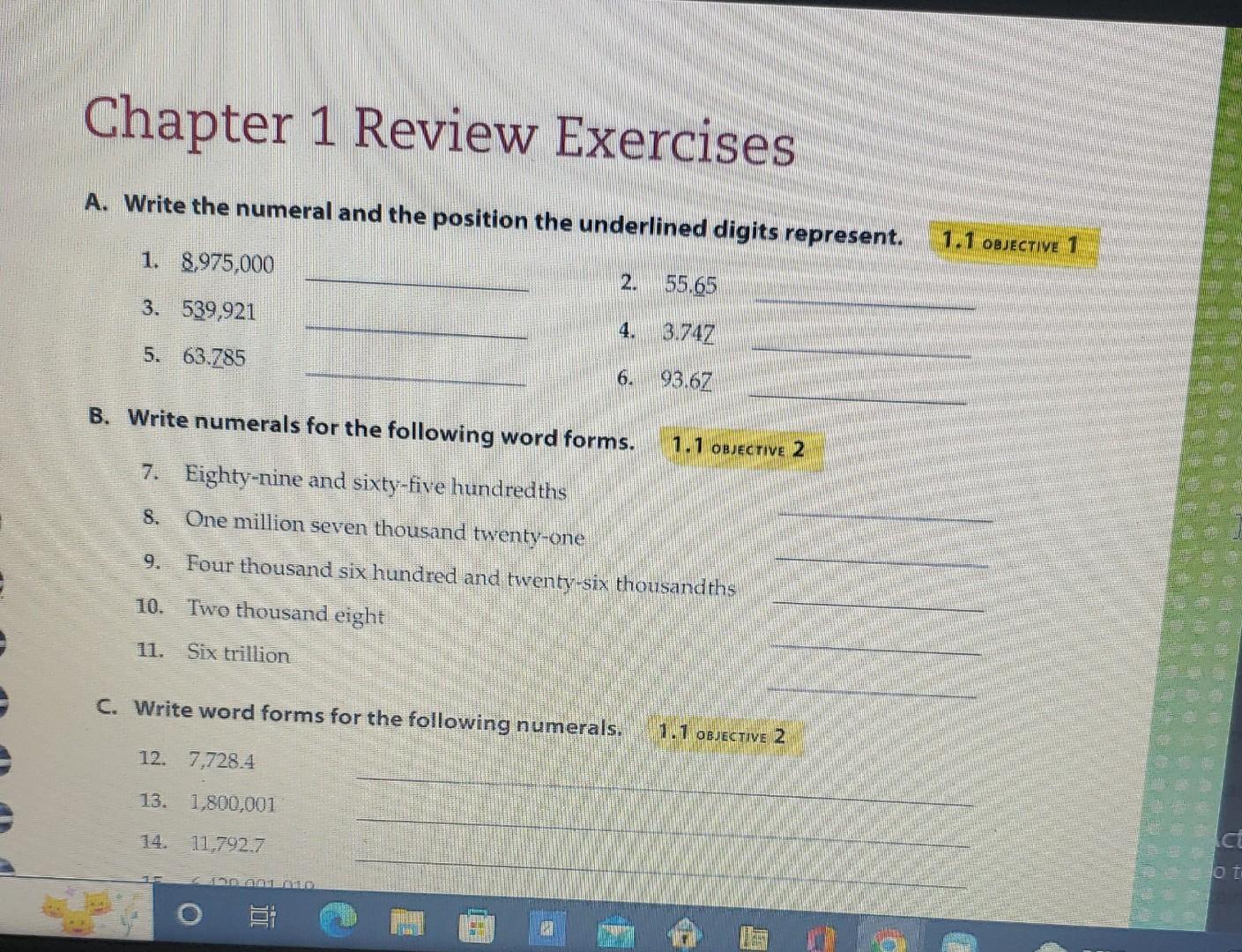 Solved A. Write the numeral and the position the underlined | Chegg.com