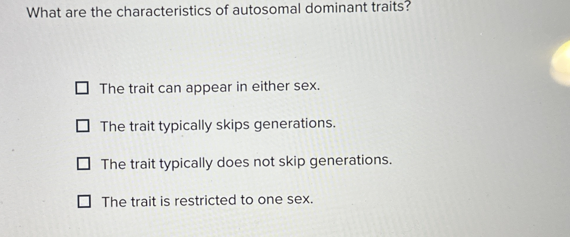 Solved What are the characteristics of autosomal dominant | Chegg.com