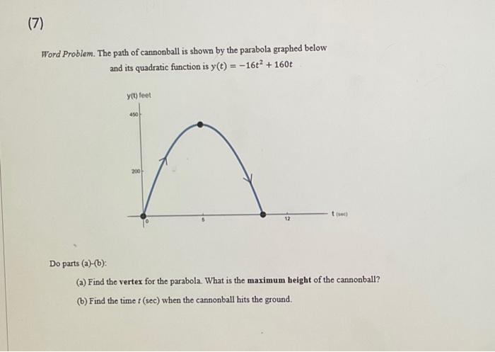 Solved Word Problem. The path of cannonball is shown by the | Chegg.com