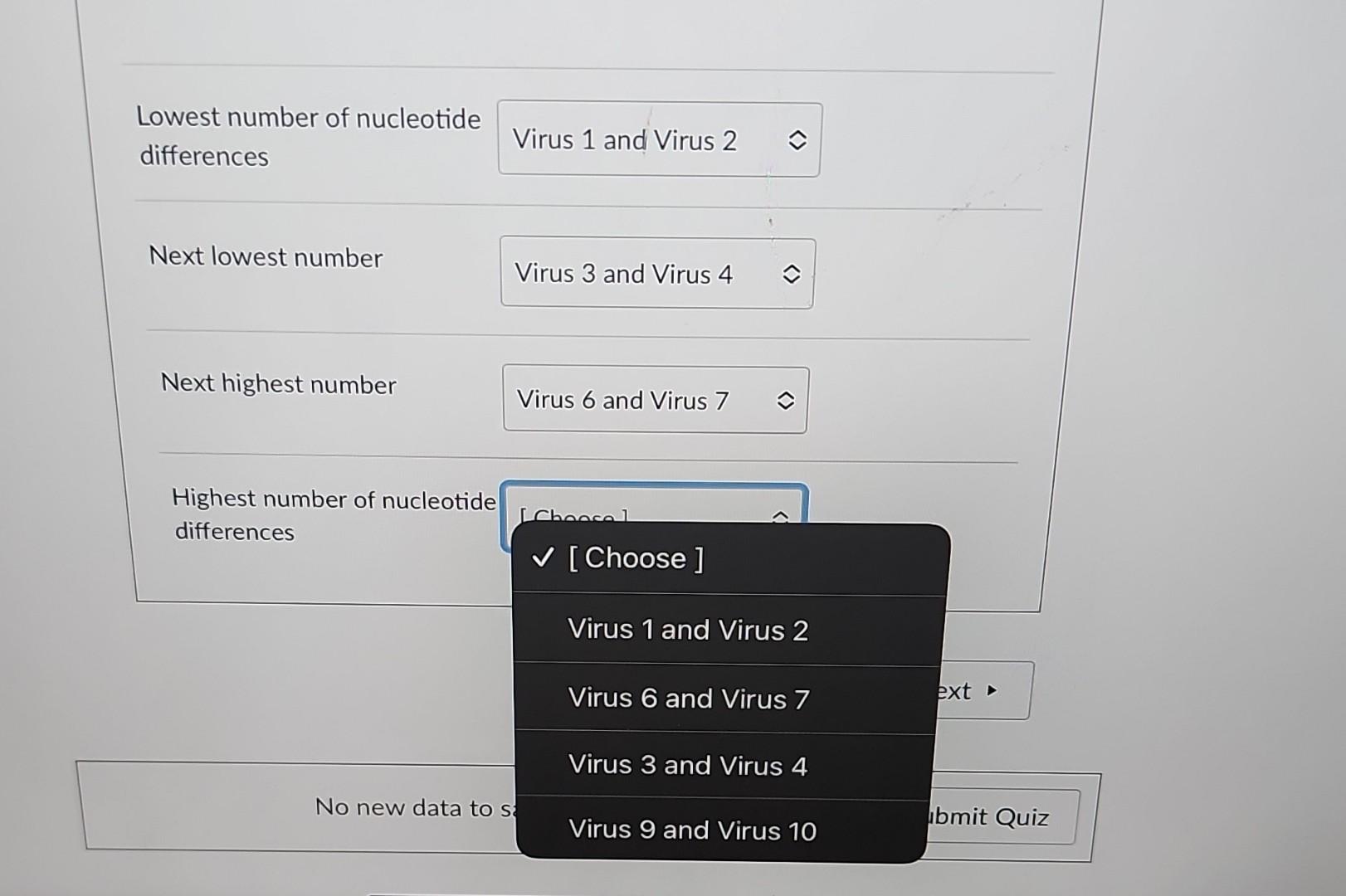 Match relative number of nucleotide differences | Chegg.com