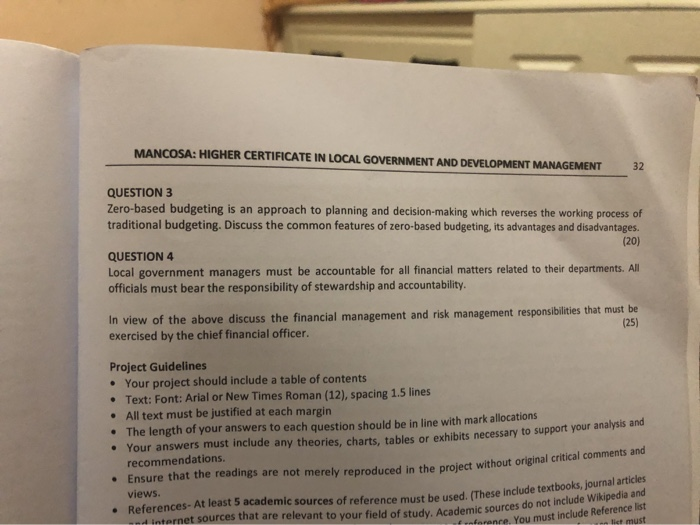 Solved MANCOSA: HIGHER CERTIFICATE IN LOCAL GOVERNMENT AND | Chegg.com