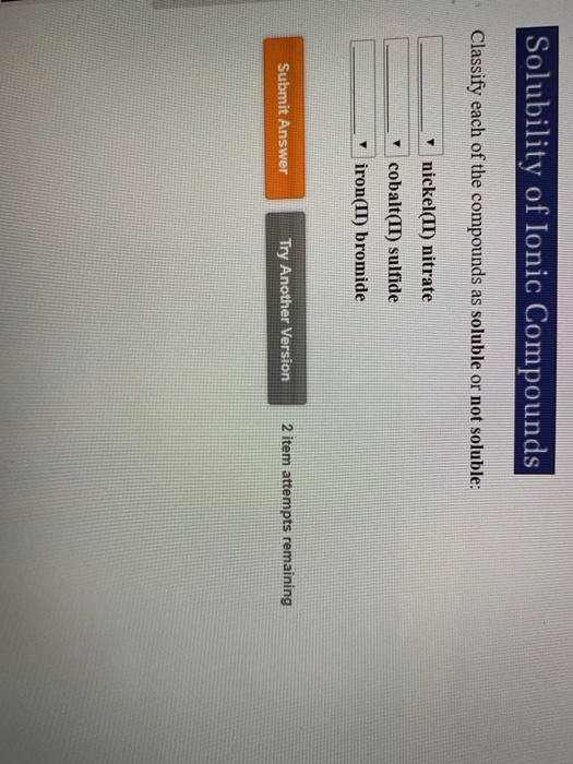 Solved Solubility of Ionic Compounds Classify each of the | Chegg.com