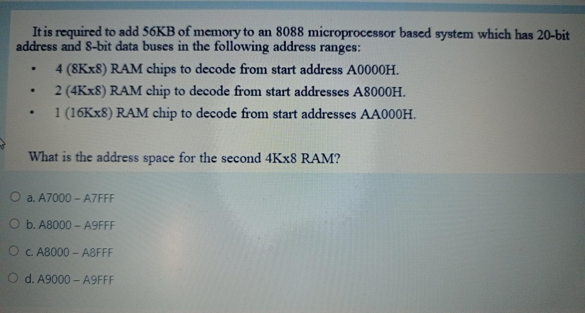 Solved It is required to add 56KB of memory to an 8088 | Chegg.com