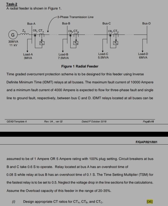 Solved Task-2 A radial feeder is shown in Figure 1. -3-Phase | Chegg.com