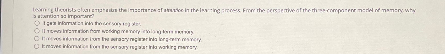 Solved Learning theorists often emphasize the importance of | Chegg.com