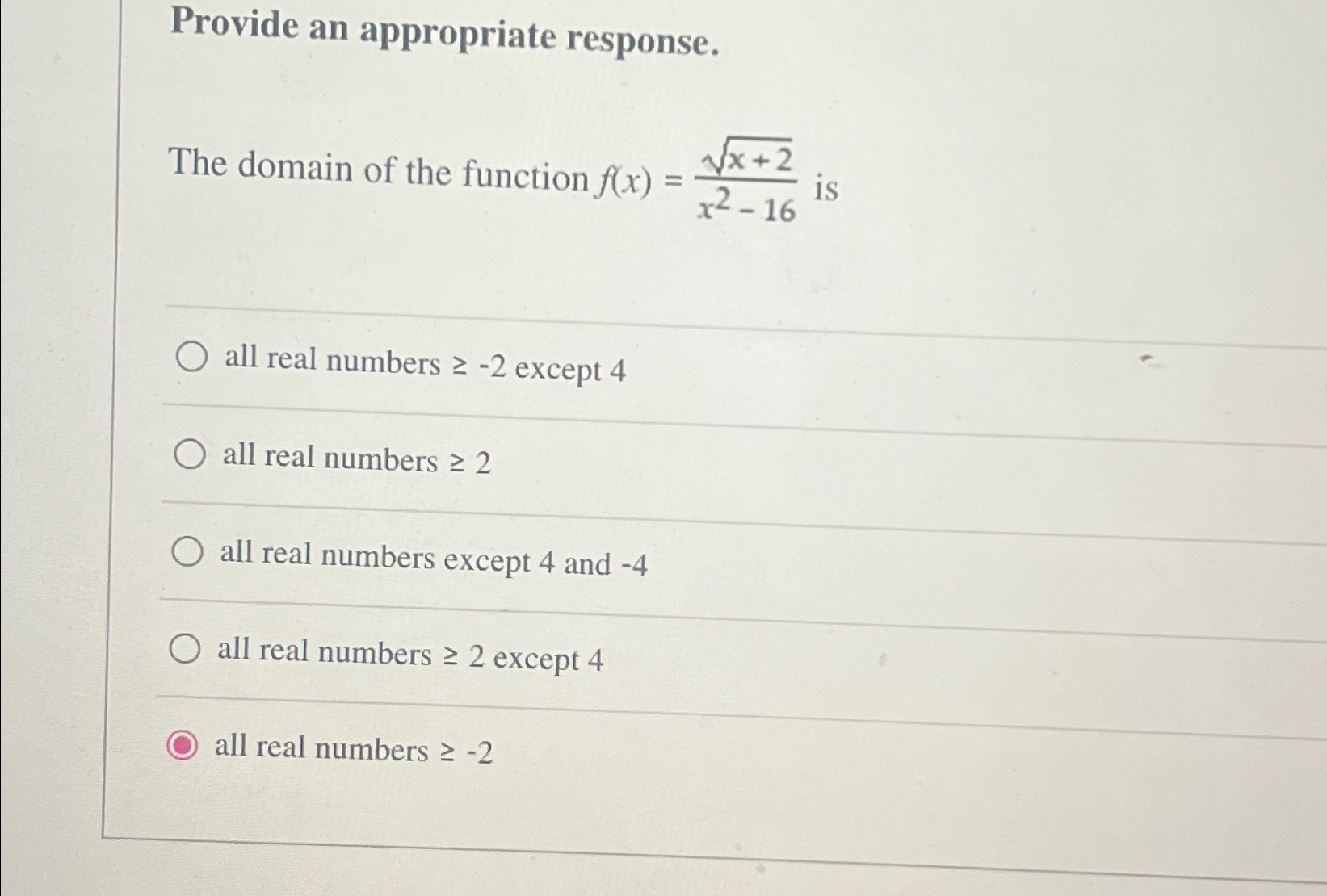 Solved Provide an appropriate response.The domain of the | Chegg.com