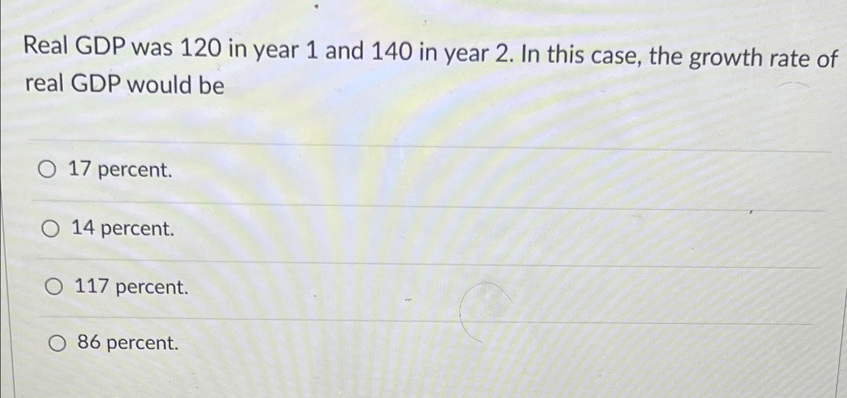Solved Real GDP was 120 ﻿in year 1 ﻿and 140 ﻿in year 2. ﻿In | Chegg.com