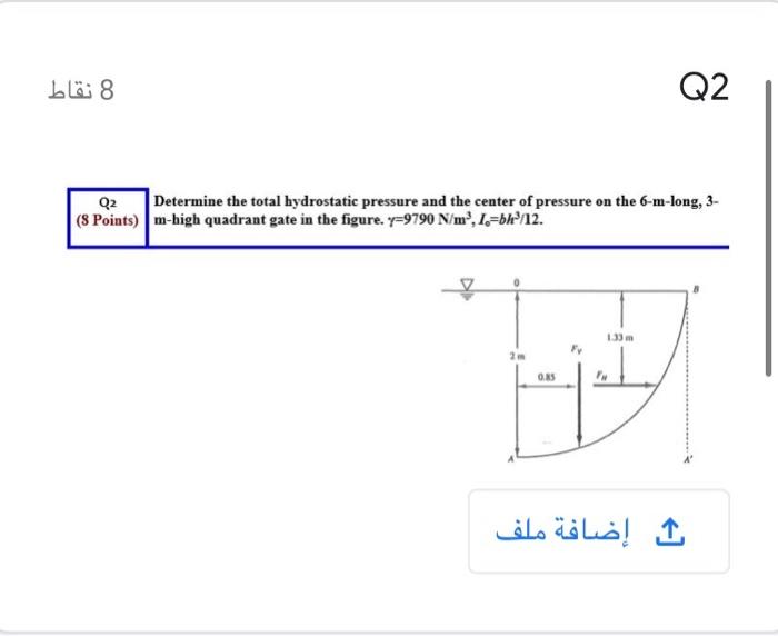 Solved 8 نقاط Q2 Determine the total hydrostatic pressure | Chegg.com