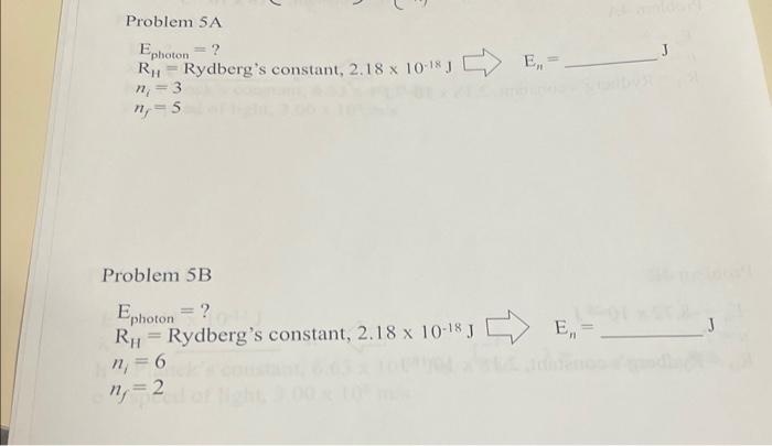 Solved Ephoton = ? RH= Rydberg’s constant, 2.18×10−18 | Chegg.com