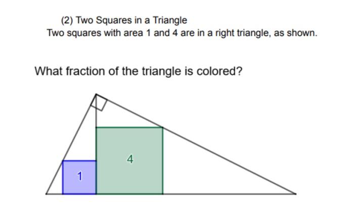 Solved (2) Two Squares in a Triangle Two squares with area 1 | Chegg.com