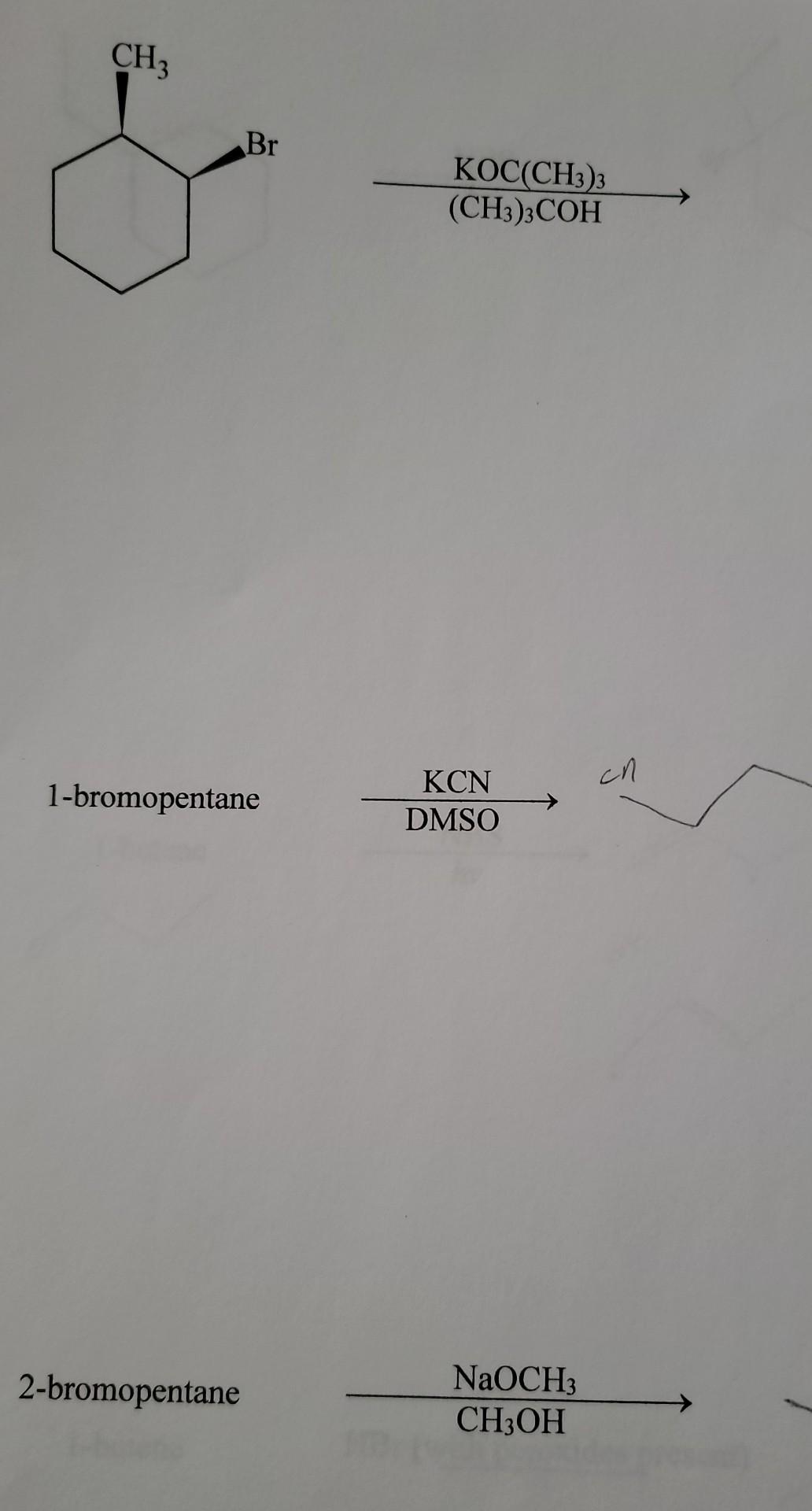Solved (CH3)3COHKOC(CH3)3 1-bromopentane DMSOKCN1-butene 0r | Chegg.com