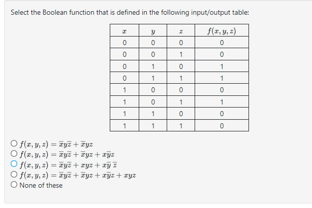 Solved Select the Boolean function that is defined in the | Chegg.com