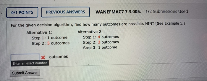 Solved 0/1 POINTS PREVIOUS ANSWERS WANEFMAC7 7.3.005. 1/2 | Chegg.com