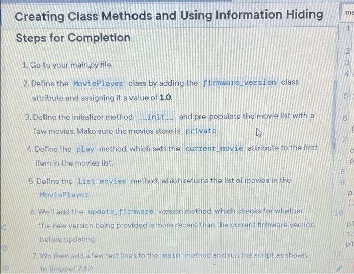 Solved Creating Class Methods and Using Information Hiding | Chegg.com