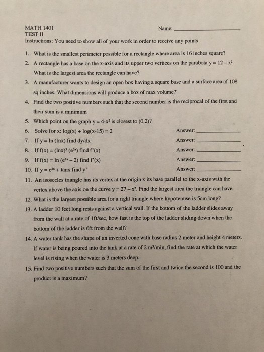 Solved MATH 1401 Name: TEST II Instructions: You need to | Chegg.com