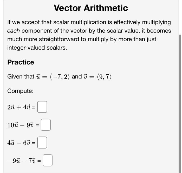 Solved Vector Arithmetic If we accept that scalar | Chegg.com